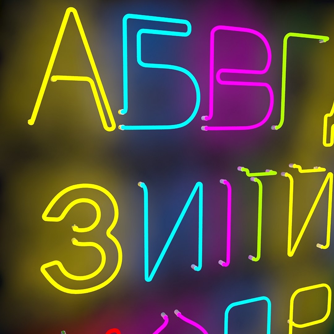 3d Neon Lights Ukrainian Alphabet Model