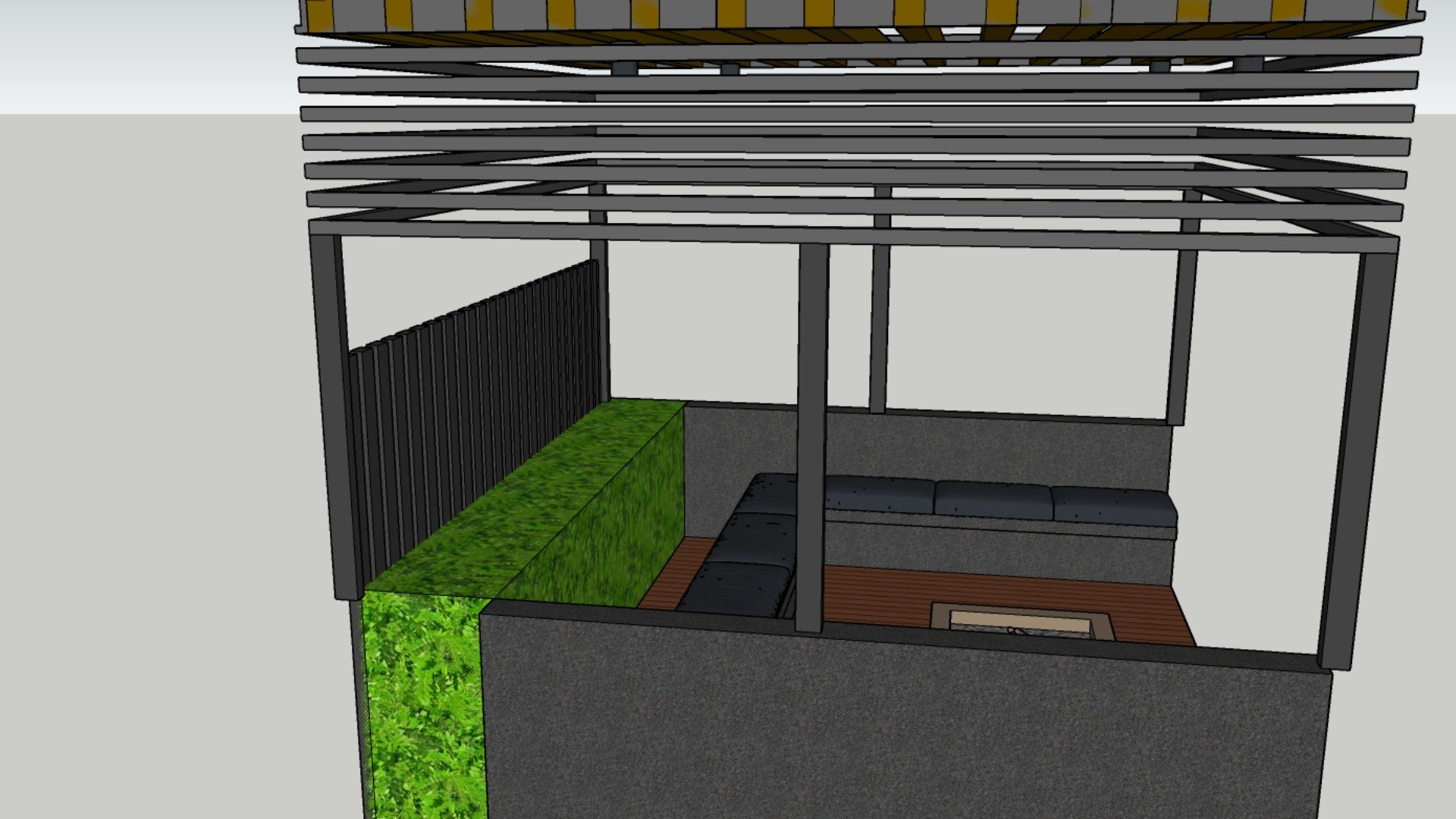 Pergola Seating Area SketchUp Model With Wooden Flooring 3D ...