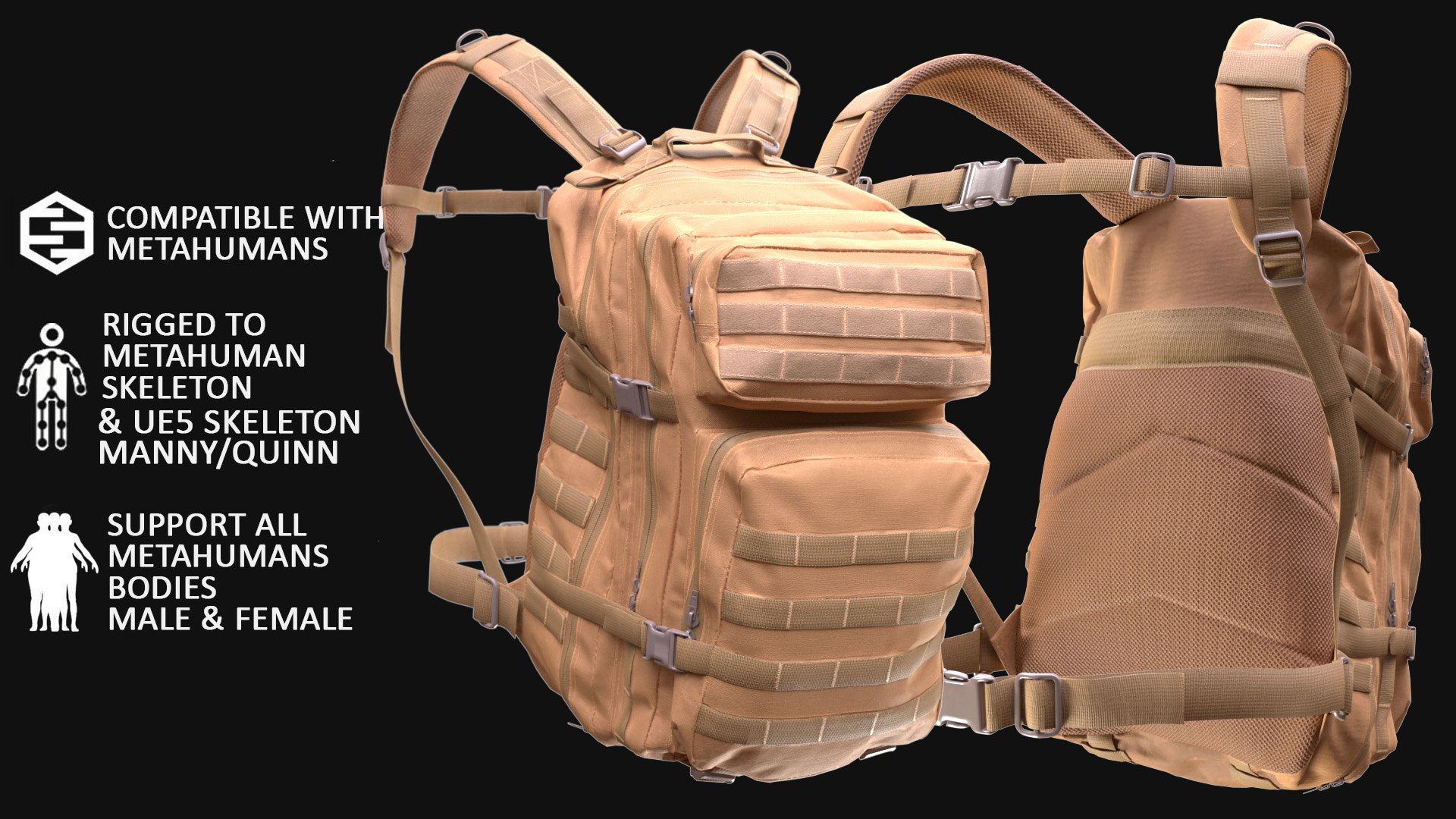 Tactical Backpack 13 - All MH Bodies And UE5 Skeletons - Rigged 3D ...