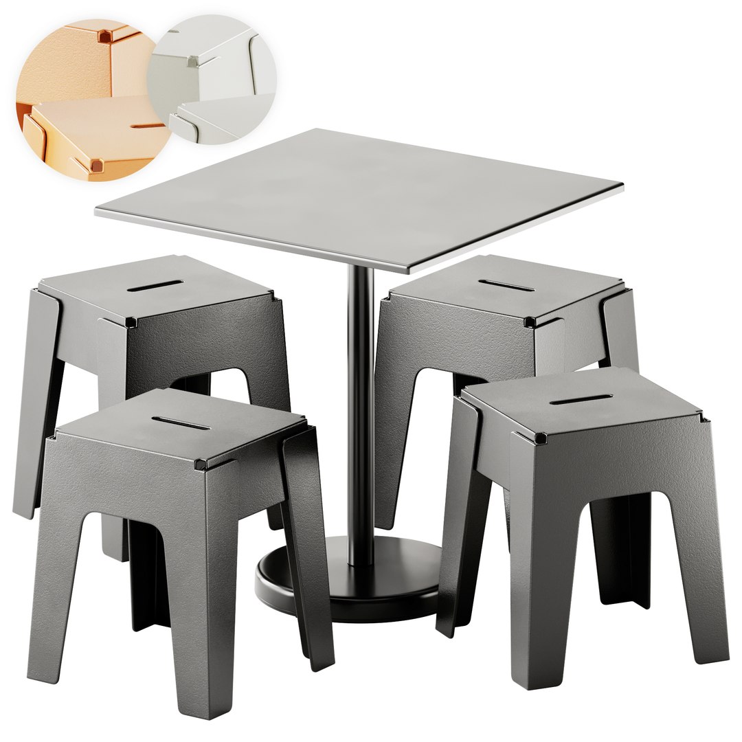 Muuto Linear Steel Cafe Table And Butter Stool By DesignByThem 3D ...