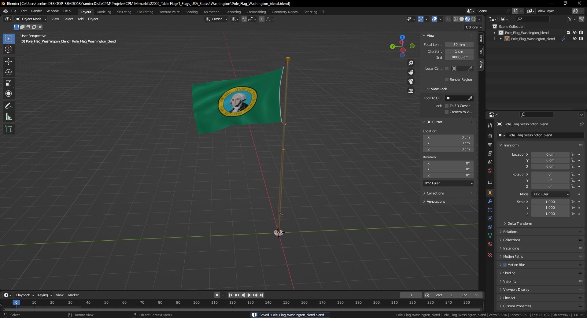 3D Pole Flag Washington - TurboSquid 2284532