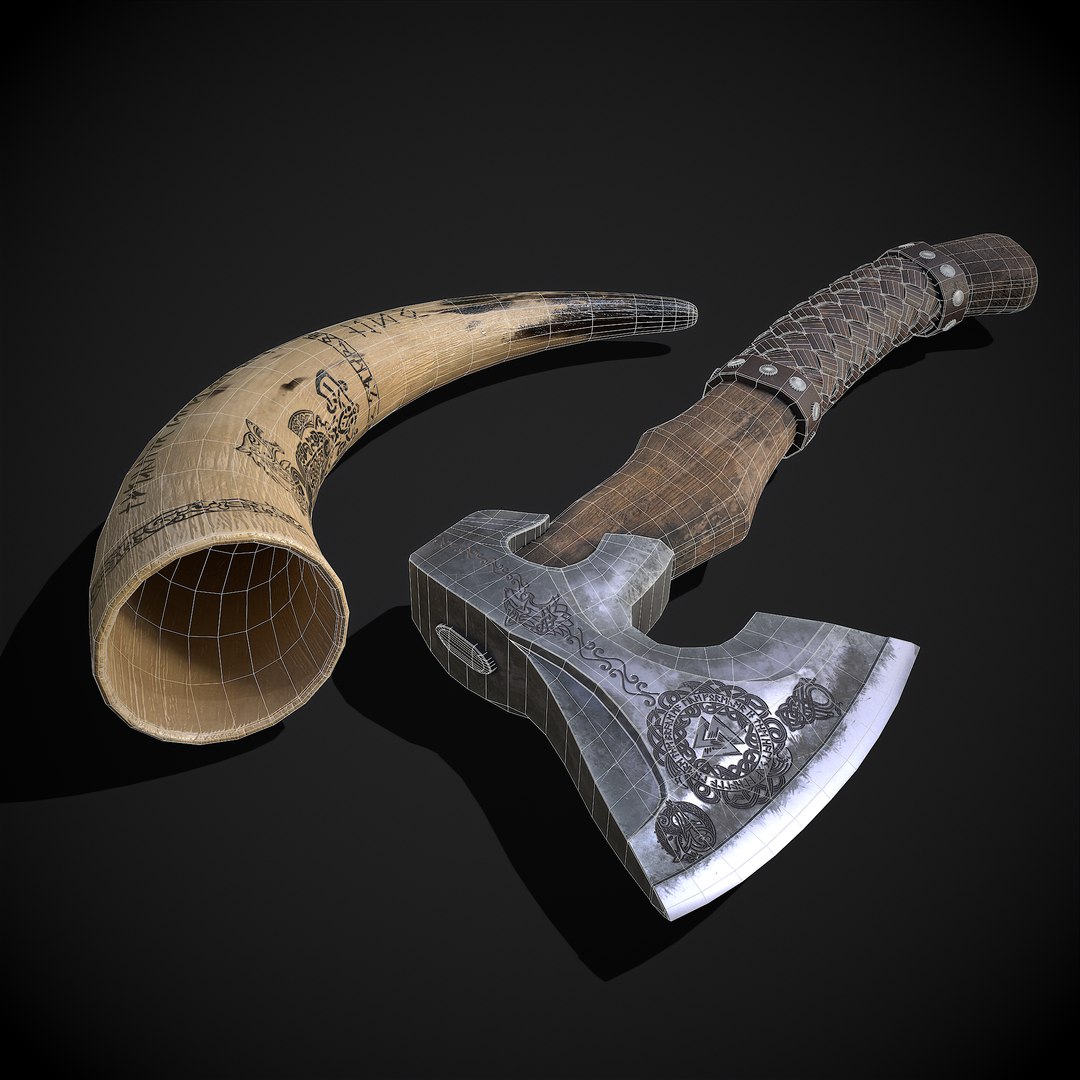 Viking Horn And Axe 3D - TurboSquid 1926762