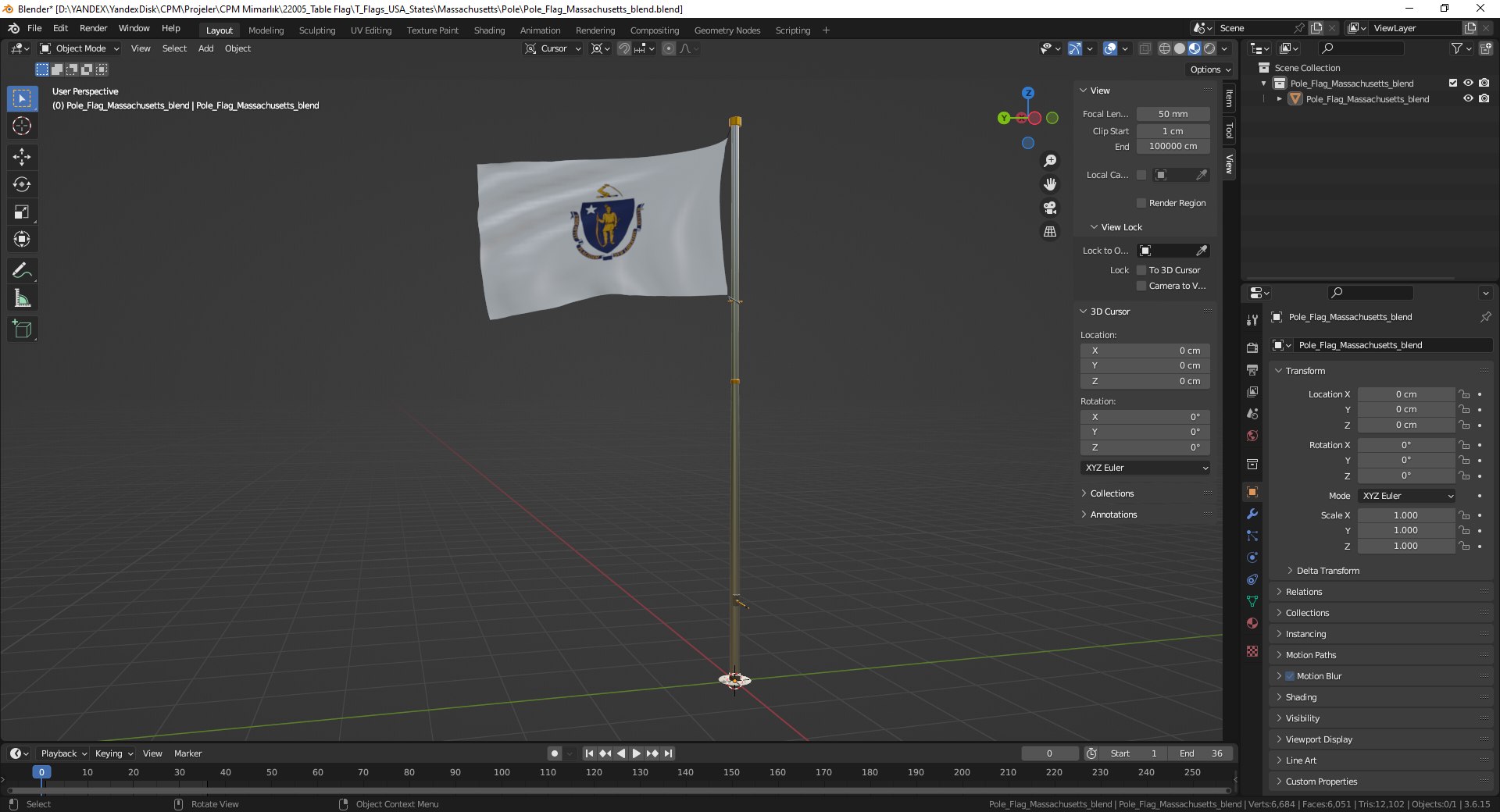 Pole Flag Massachusetts 3D Model - TurboSquid 2280102