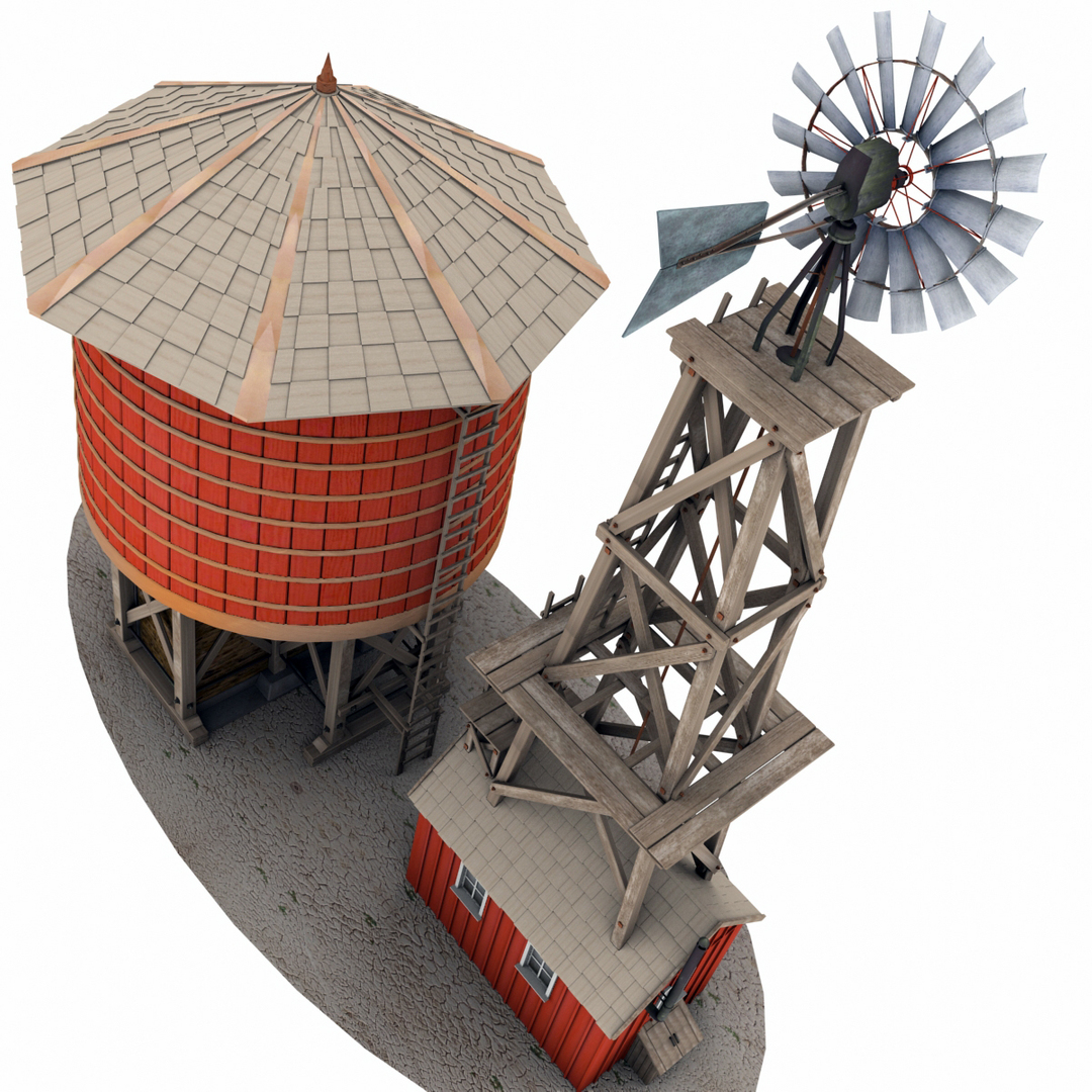 farm windmill water tower 3d model