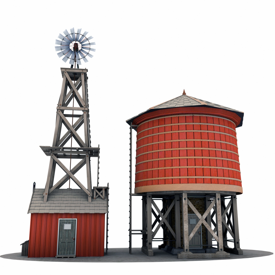 farm windmill water tower 3d model