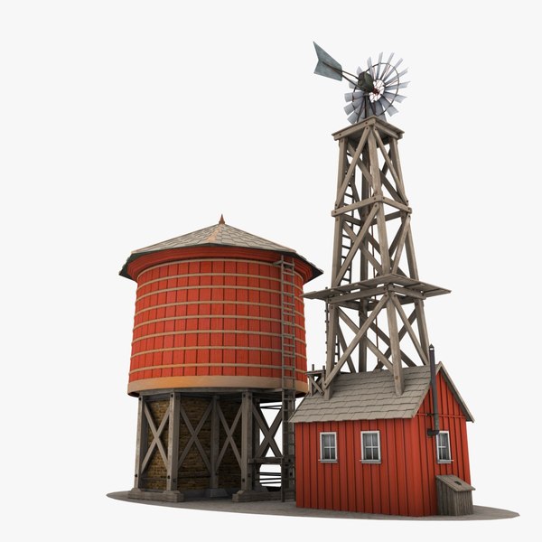 farm windmill water tower 3d model