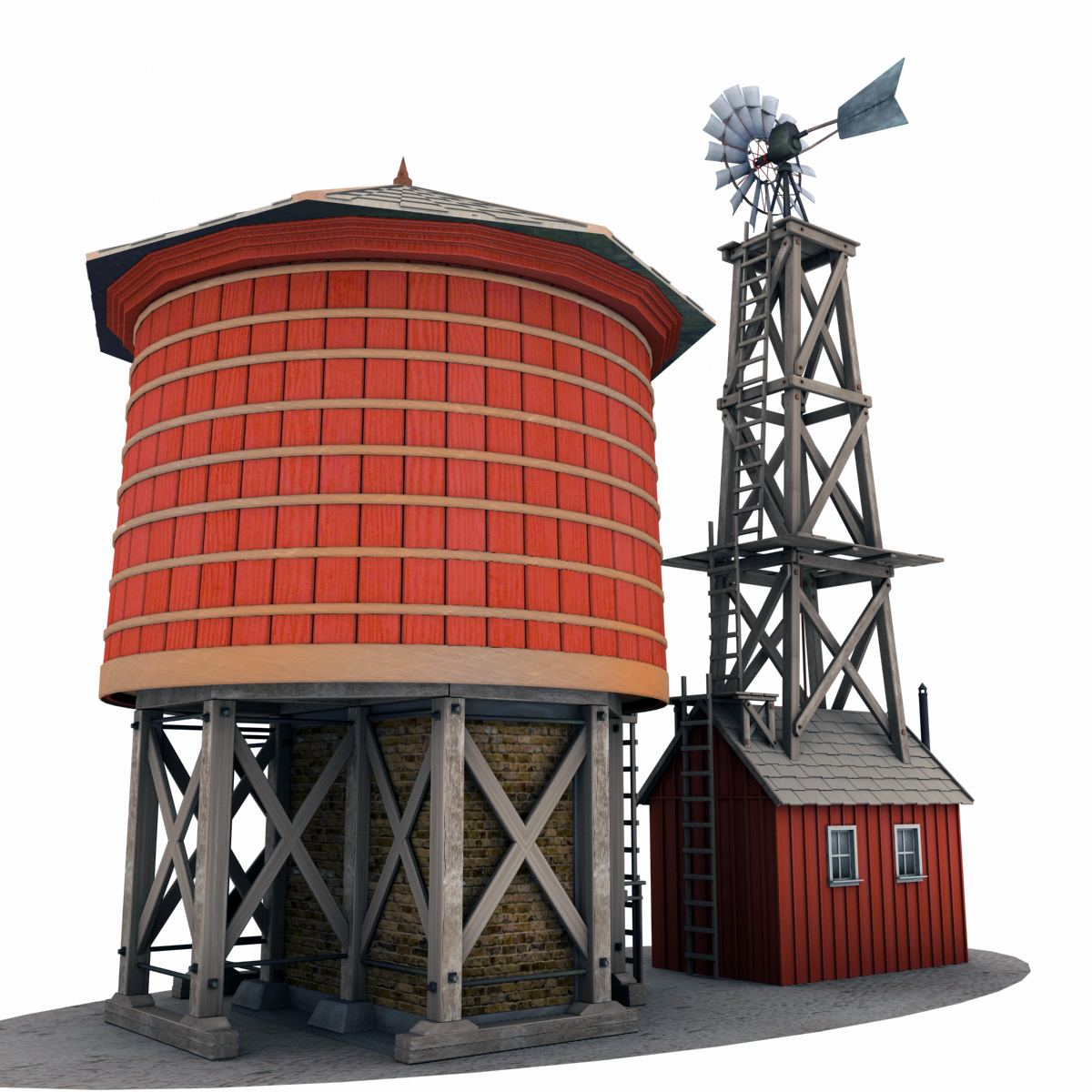 farm windmill water tower 3d model