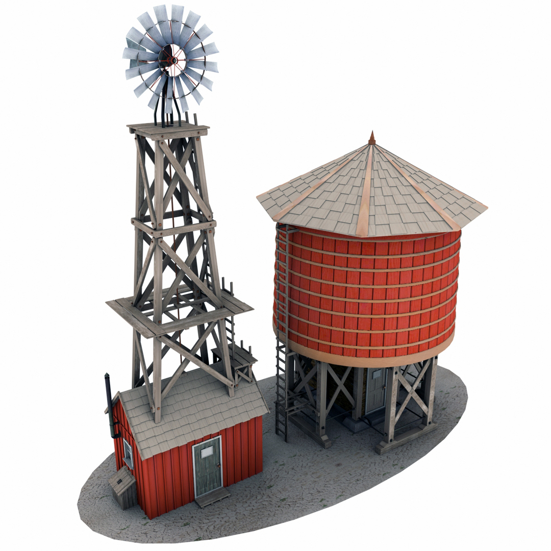 farm windmill water tower 3d model
