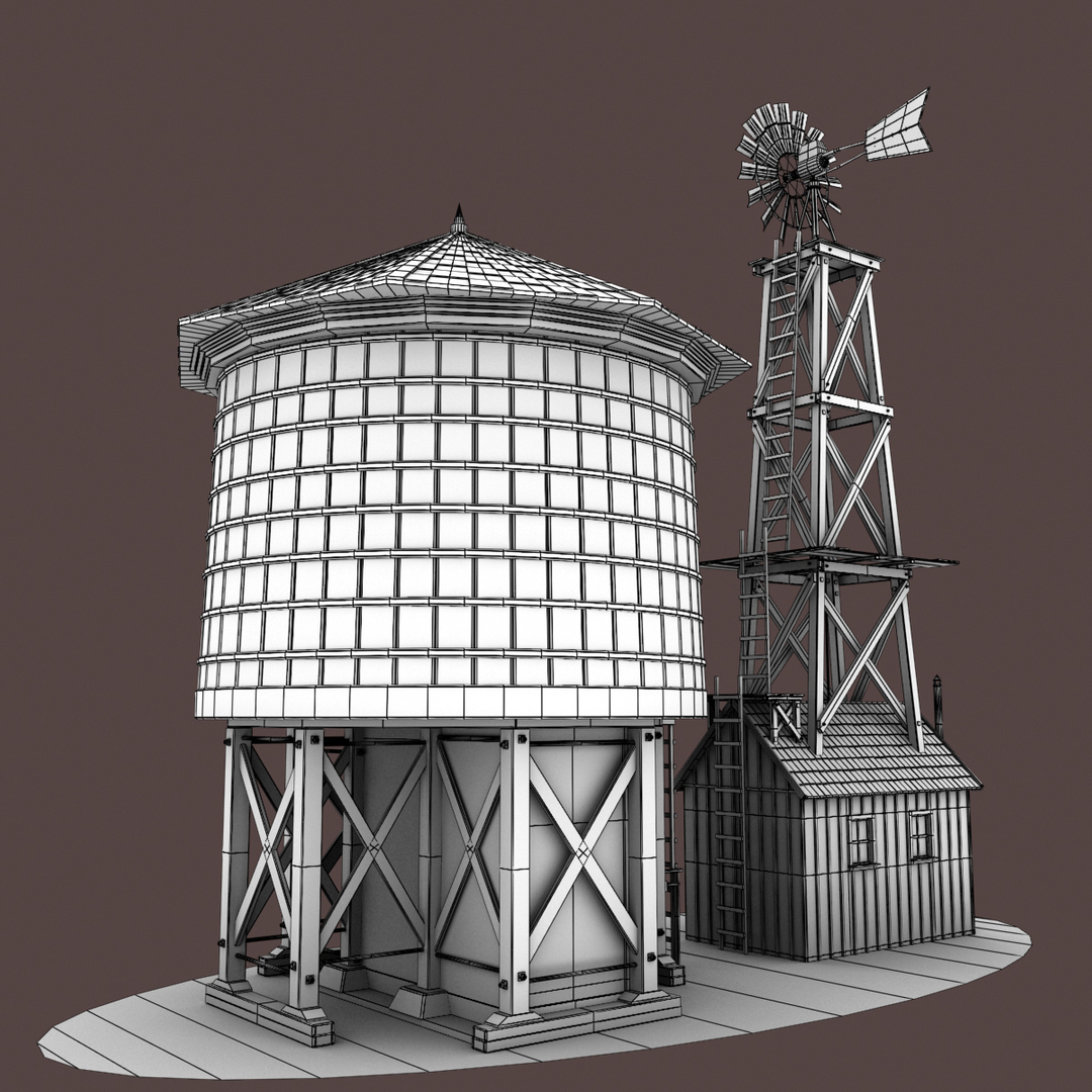farm windmill water tower 3d model