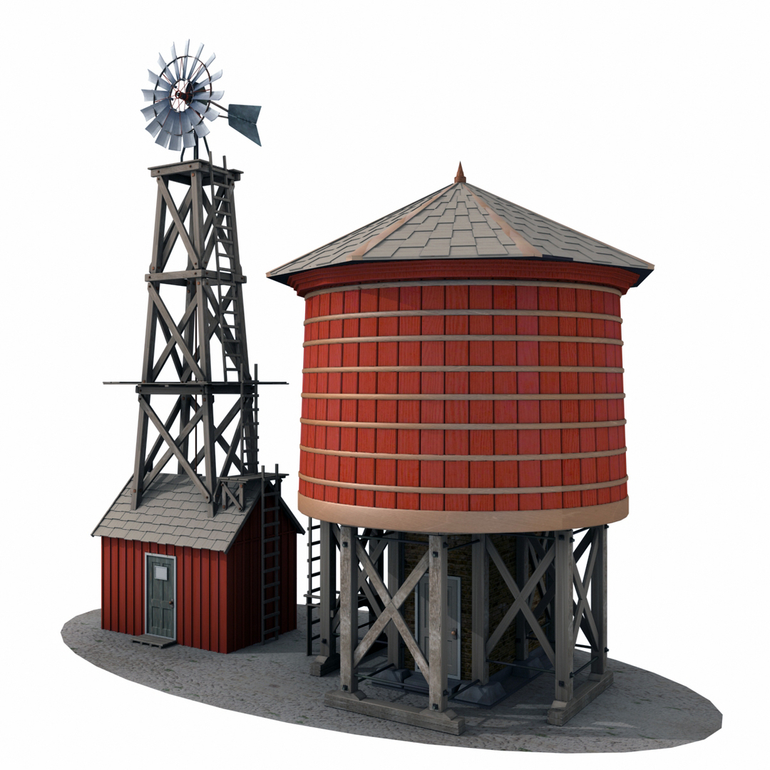 farm windmill water tower 3d model