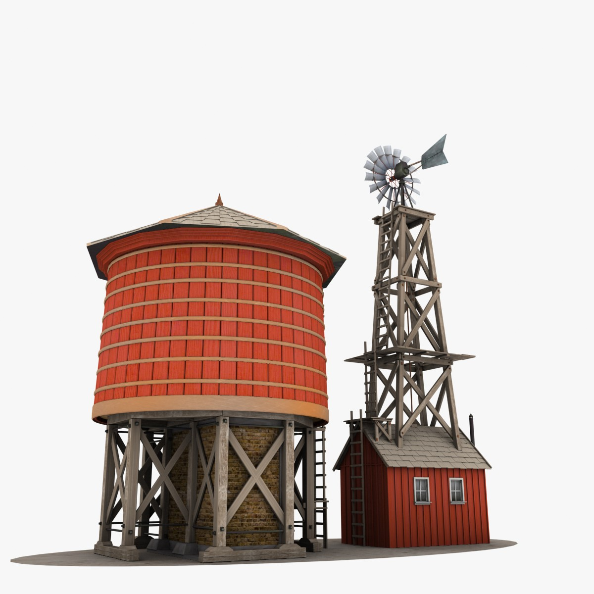 farm windmill water tower 3d model