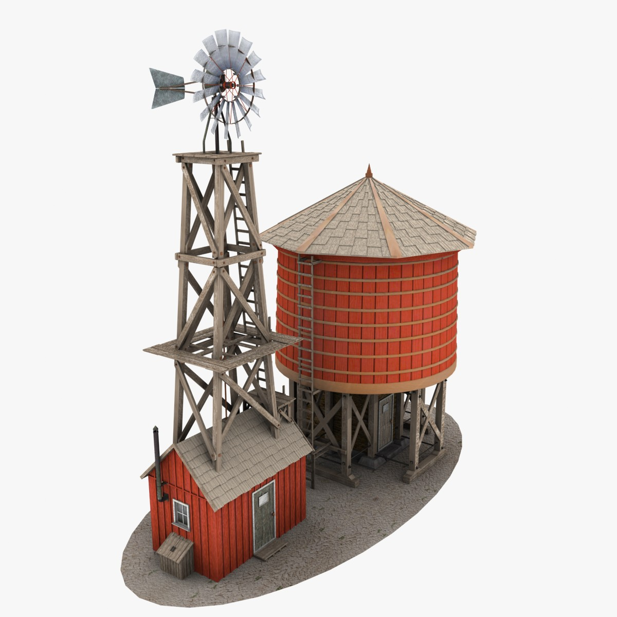 farm windmill water tower 3d model
