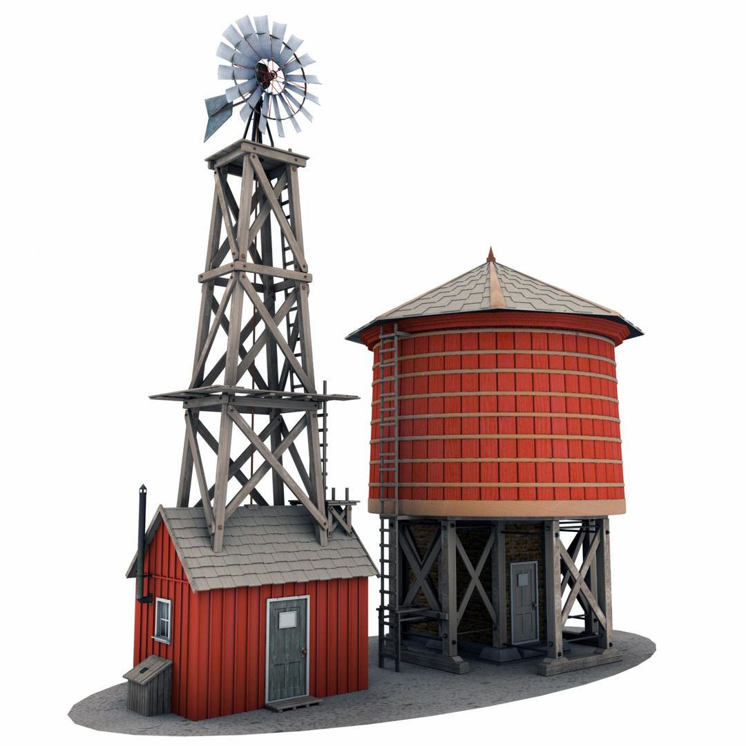 farm windmill water tower 3d model