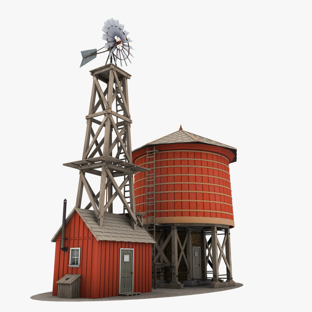 farm windmill water tower 3d model