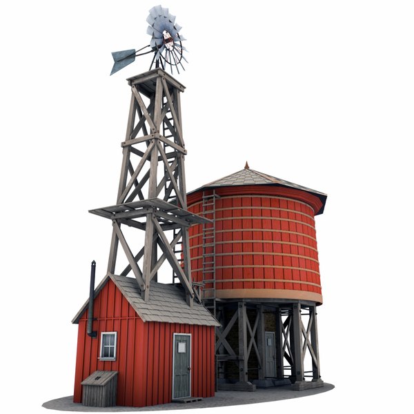 farm windmill water tower 3d model