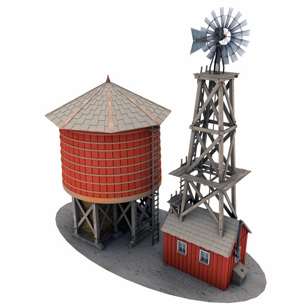 farm windmill water tower 3d model