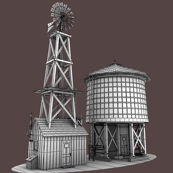 farm windmill water tower 3d model
