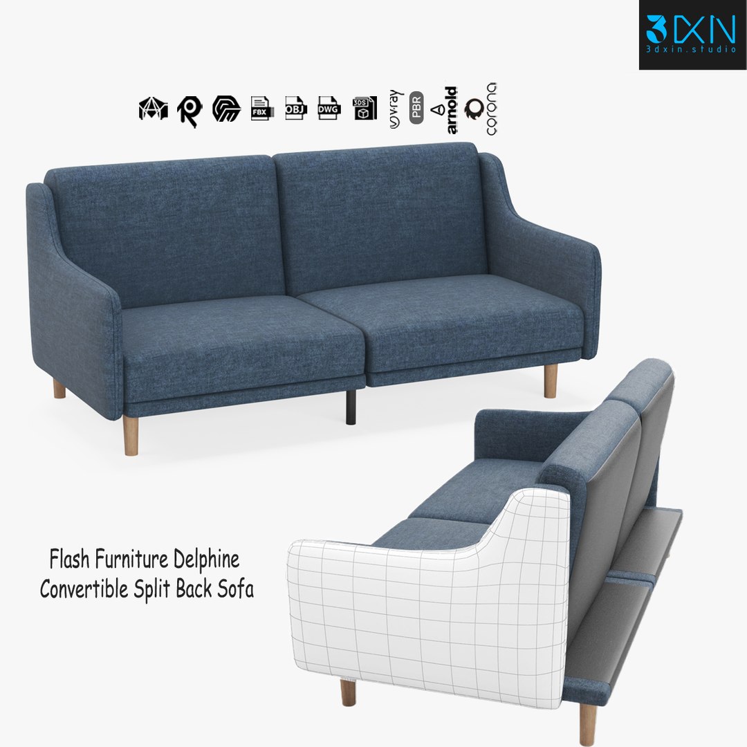 Flash Furniture Delphine Convertible Split Back Sofa 3D Model - TurboSquid 2278101