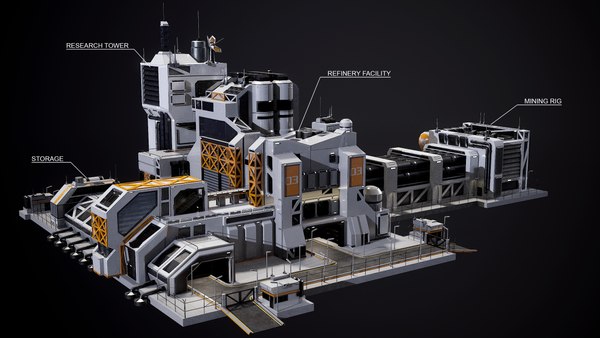 3D model Sci-Fi Futuristic Refinery Facility PBR - TurboSquid 1793203