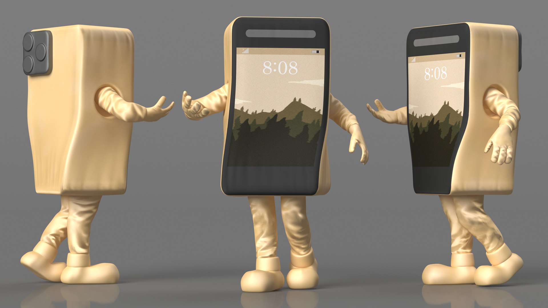 3D Cell IPhone Mascot Costume Golden Walking model - TurboSquid 2059858