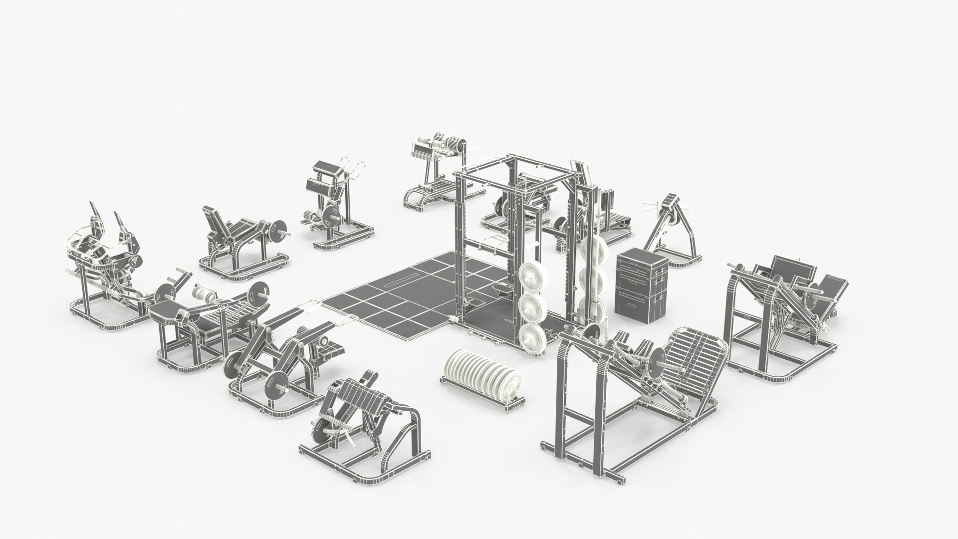 3D Pure Strength Collection 2 Technogym Set 13 Gym Items Model ...