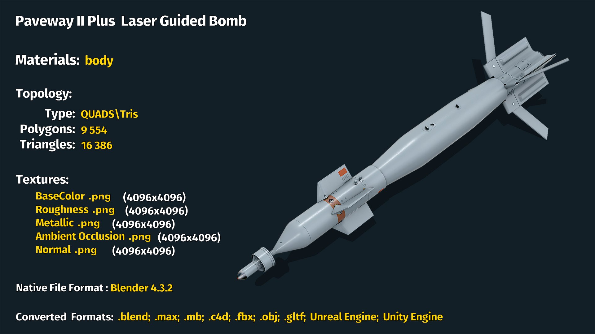 3D Paveway 2 Plus Laser Guided Bomb - TurboSquid 2389159