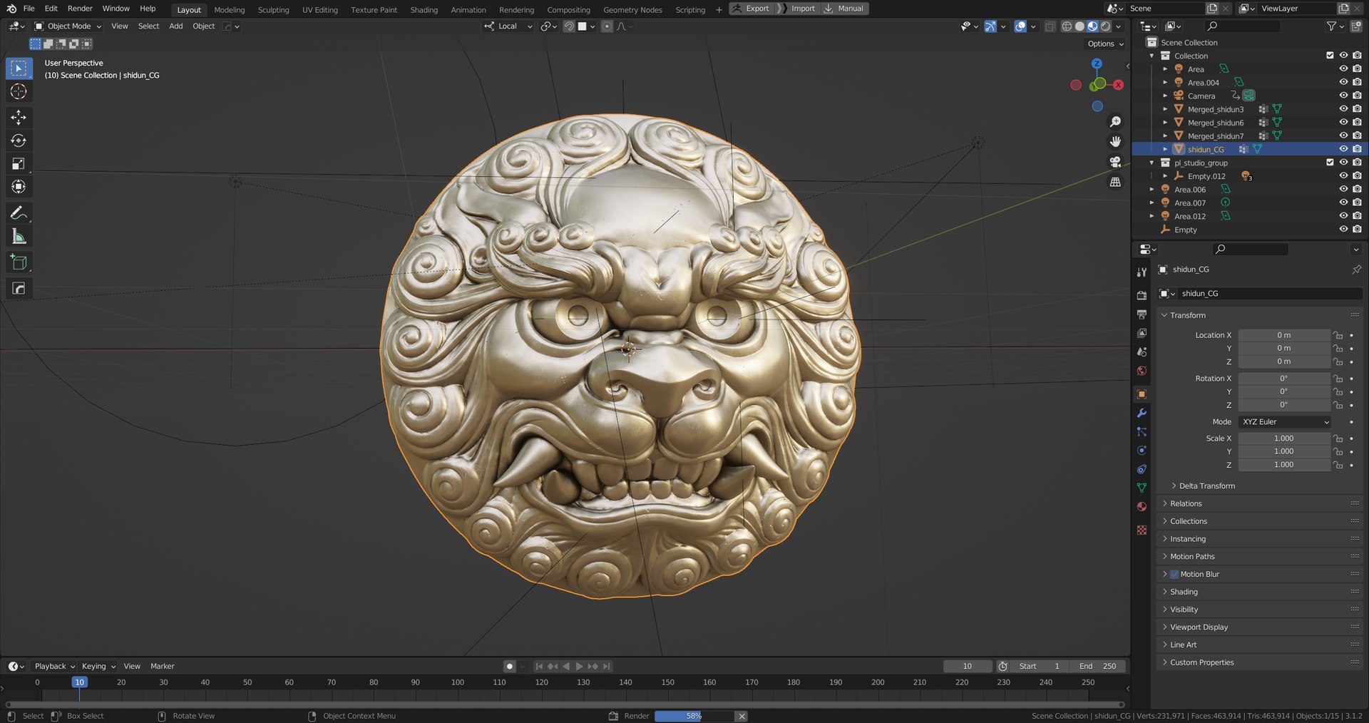 Ancient Chinese Traditional Culture Lion Head Relief Shield 3D ...
