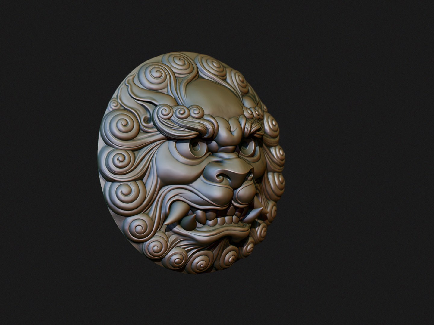 Ancient Chinese Traditional Culture Lion Head Relief Shield 3D ...
