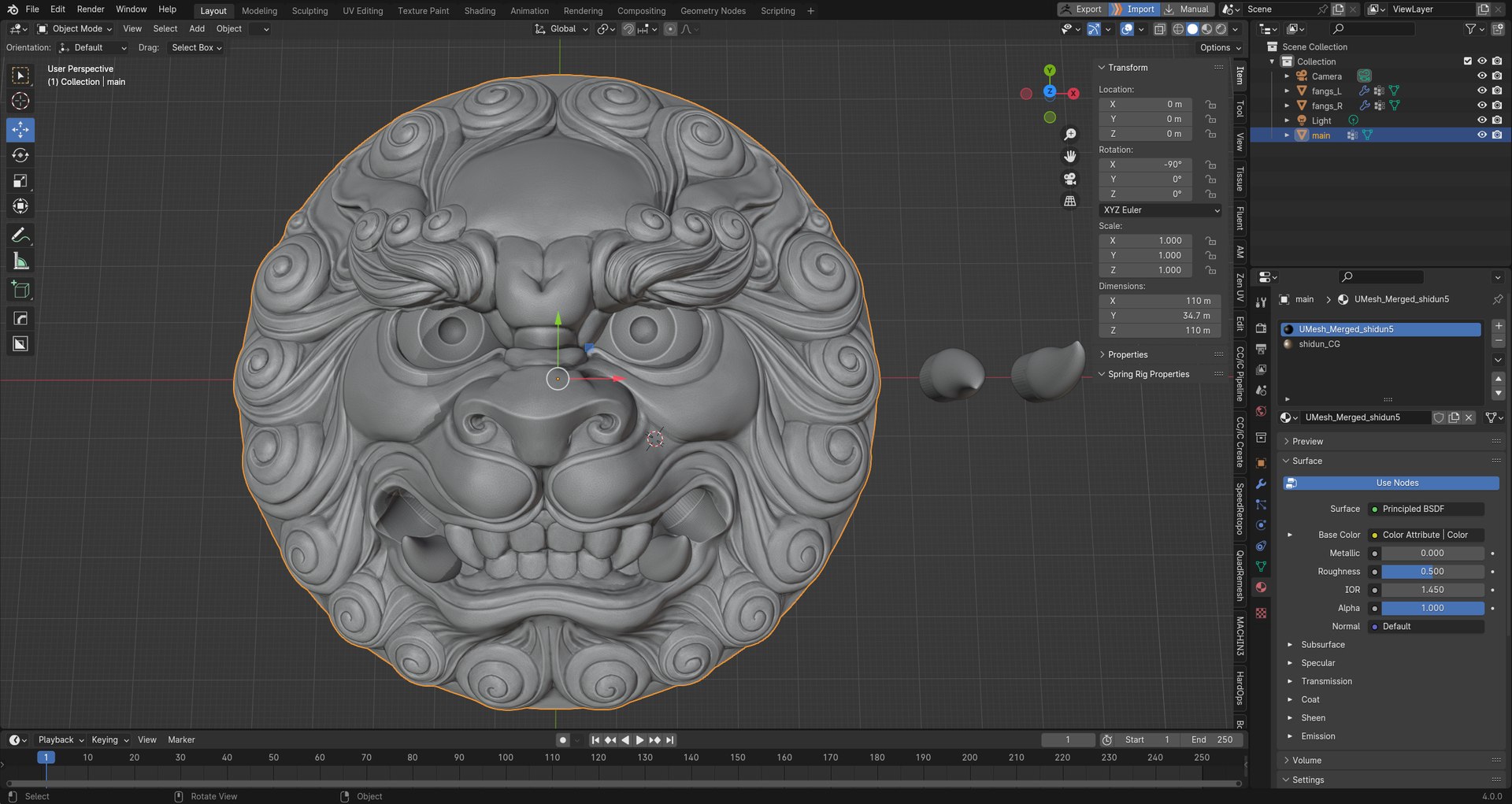 Ancient Chinese Traditional Culture Lion Head Relief Shield 3D ...