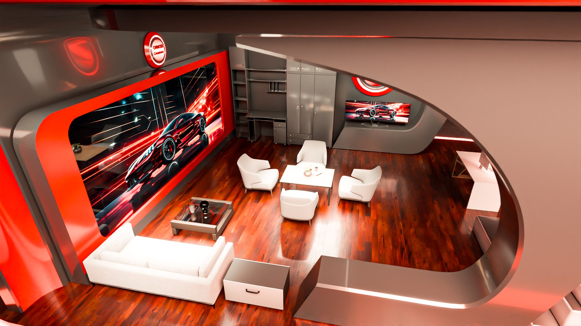 Futuristic Red Exhibition Modern Booth 3D Trade Show Design 3D ...