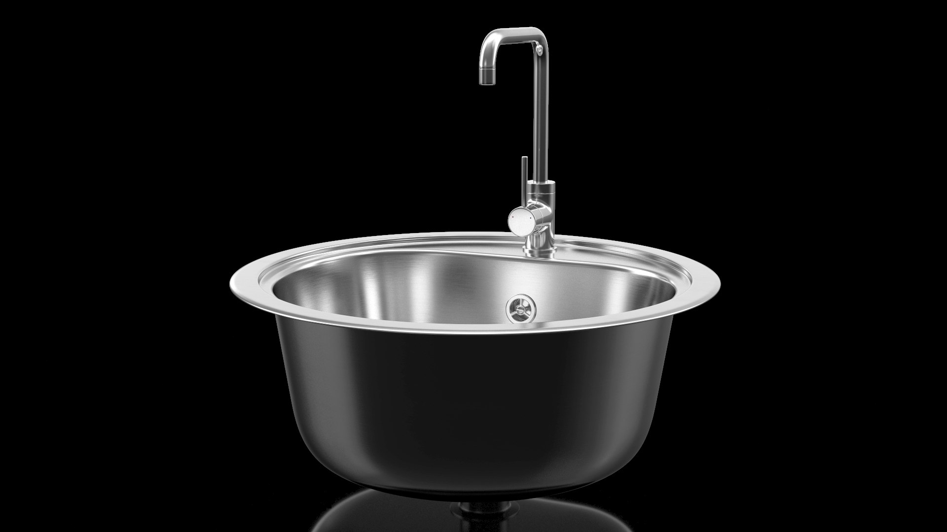 3D Round Single Kitchen Sink With Tap Model - TurboSquid 1737098