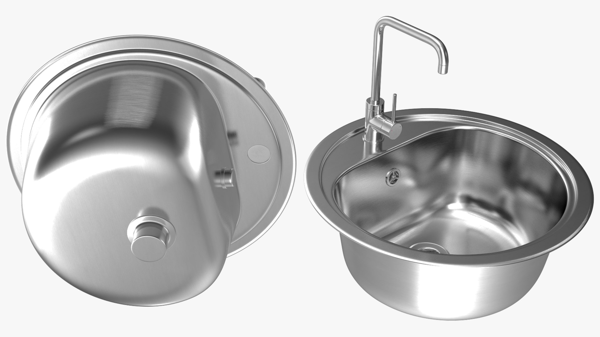 3D Round Single Kitchen Sink With Tap Model - TurboSquid 1737098