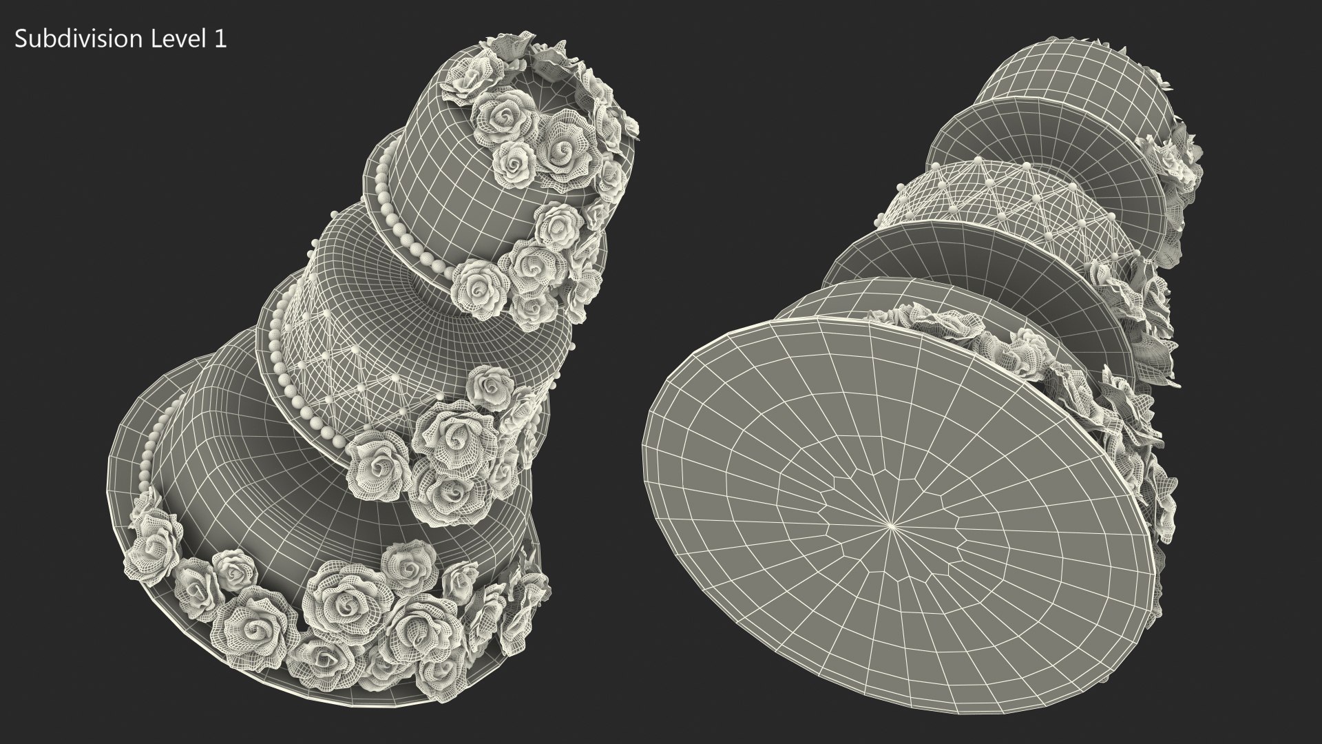 Three Tier Wedding Cake With Sugar Roses 3D Model - TurboSquid 1835869