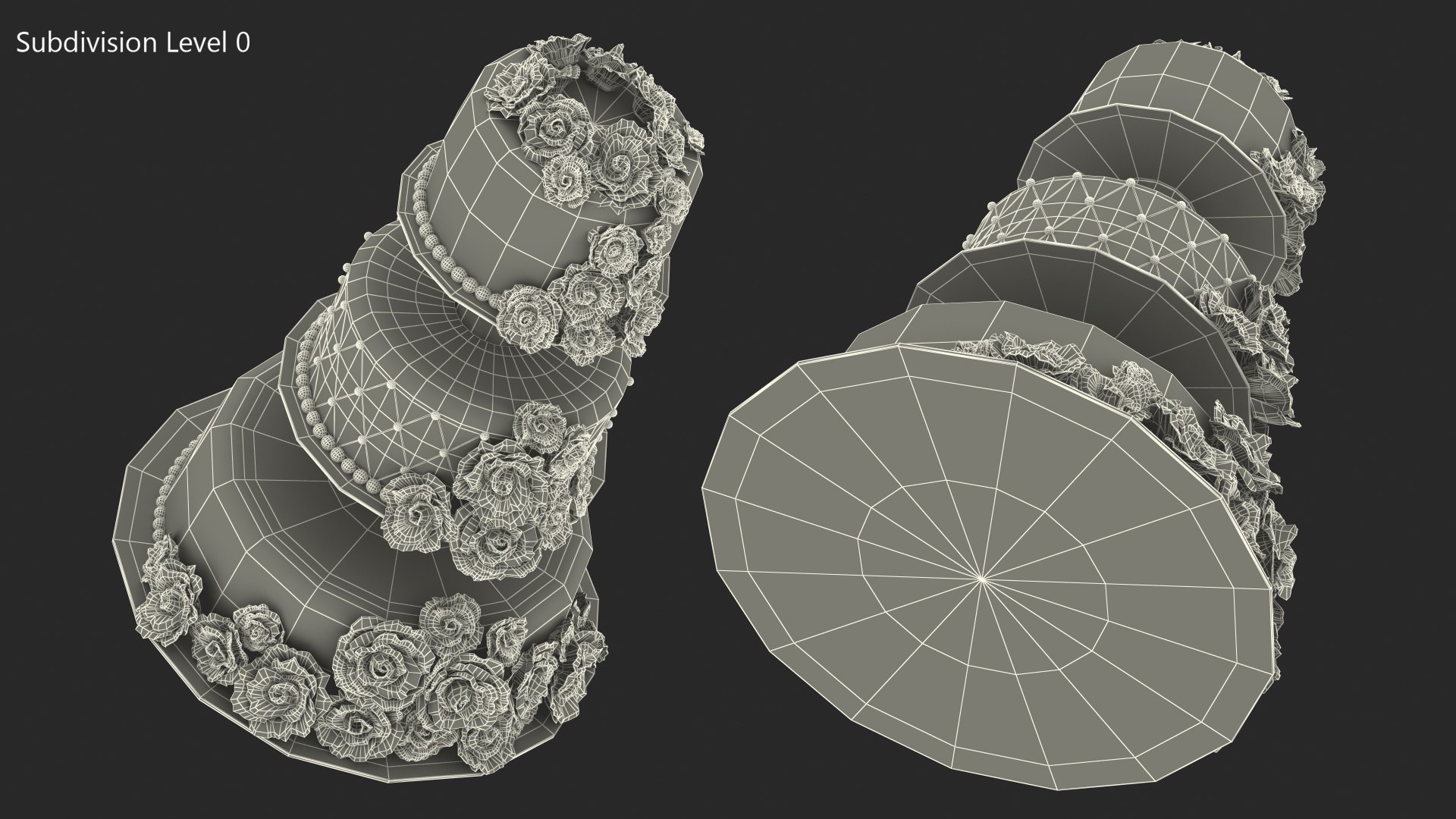 Three Tier Wedding Cake With Sugar Roses 3D Model - TurboSquid 1835869
