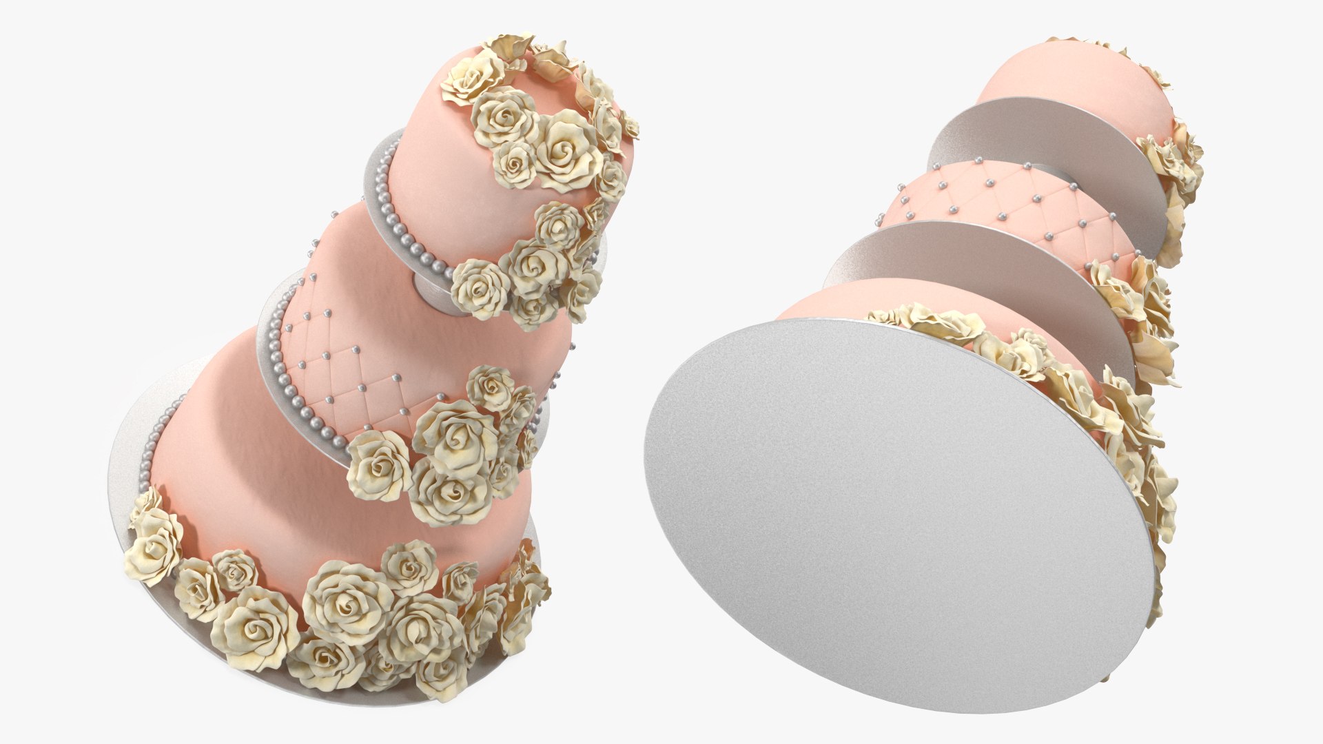 Three Tier Wedding Cake With Sugar Roses 3D Model - TurboSquid 1835869