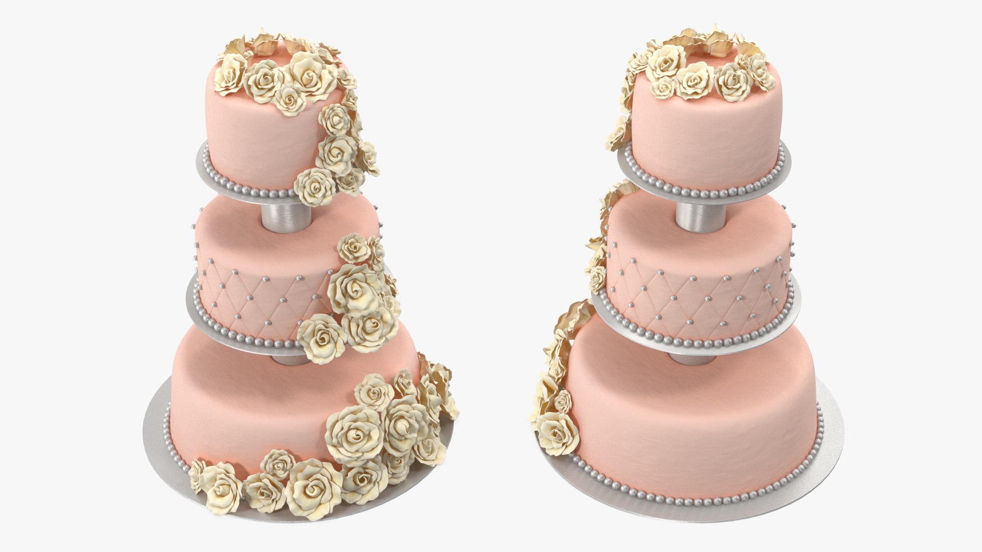 Three Tier Wedding Cake With Sugar Roses 3D Model - TurboSquid 1835869