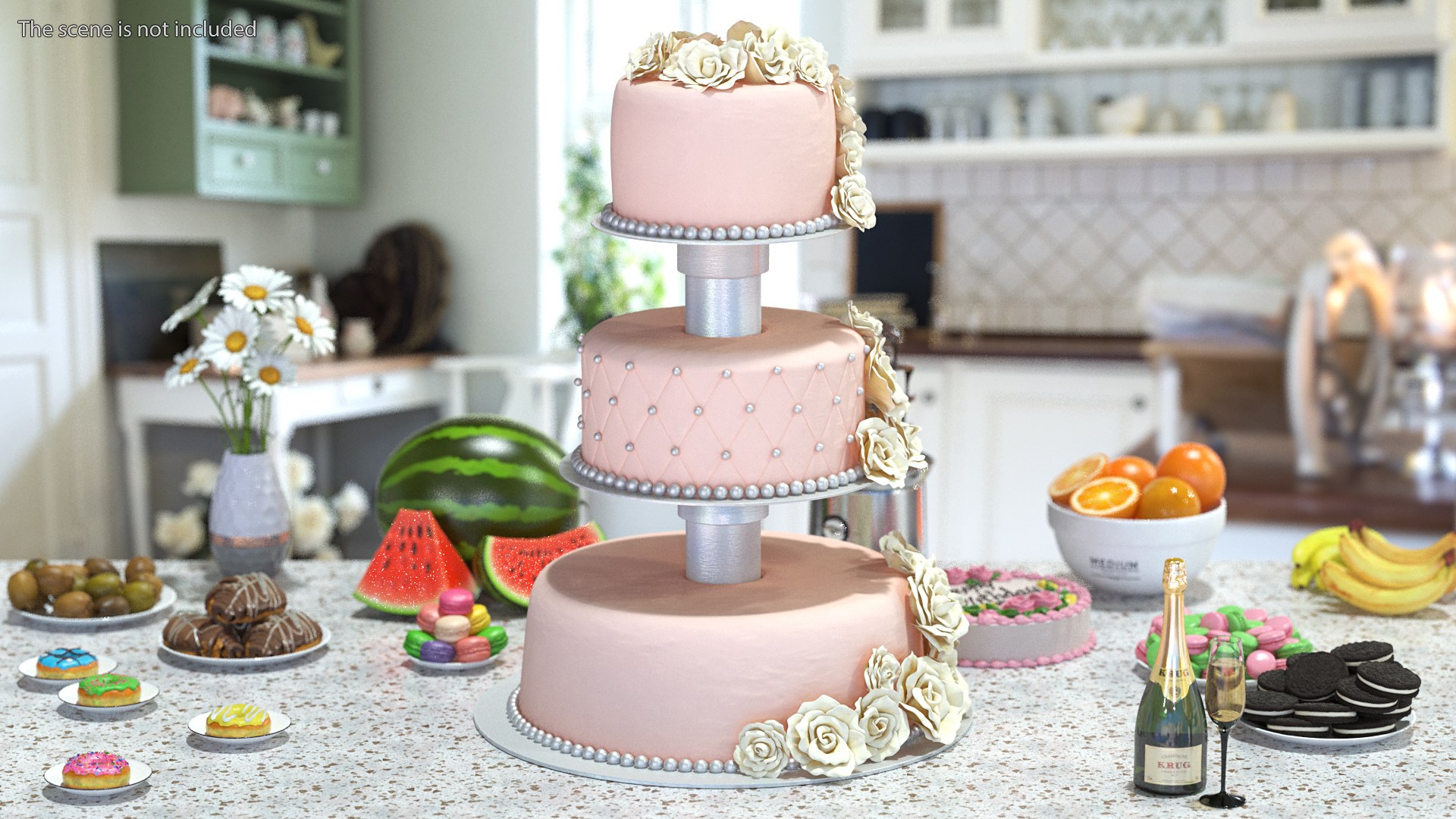 Three Tier Wedding Cake With Sugar Roses 3D Model - TurboSquid 1835869