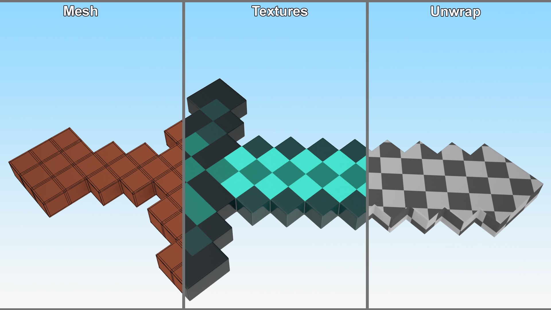 Pixelated Minecraft Diamond Sword 3D - TurboSquid 2294241