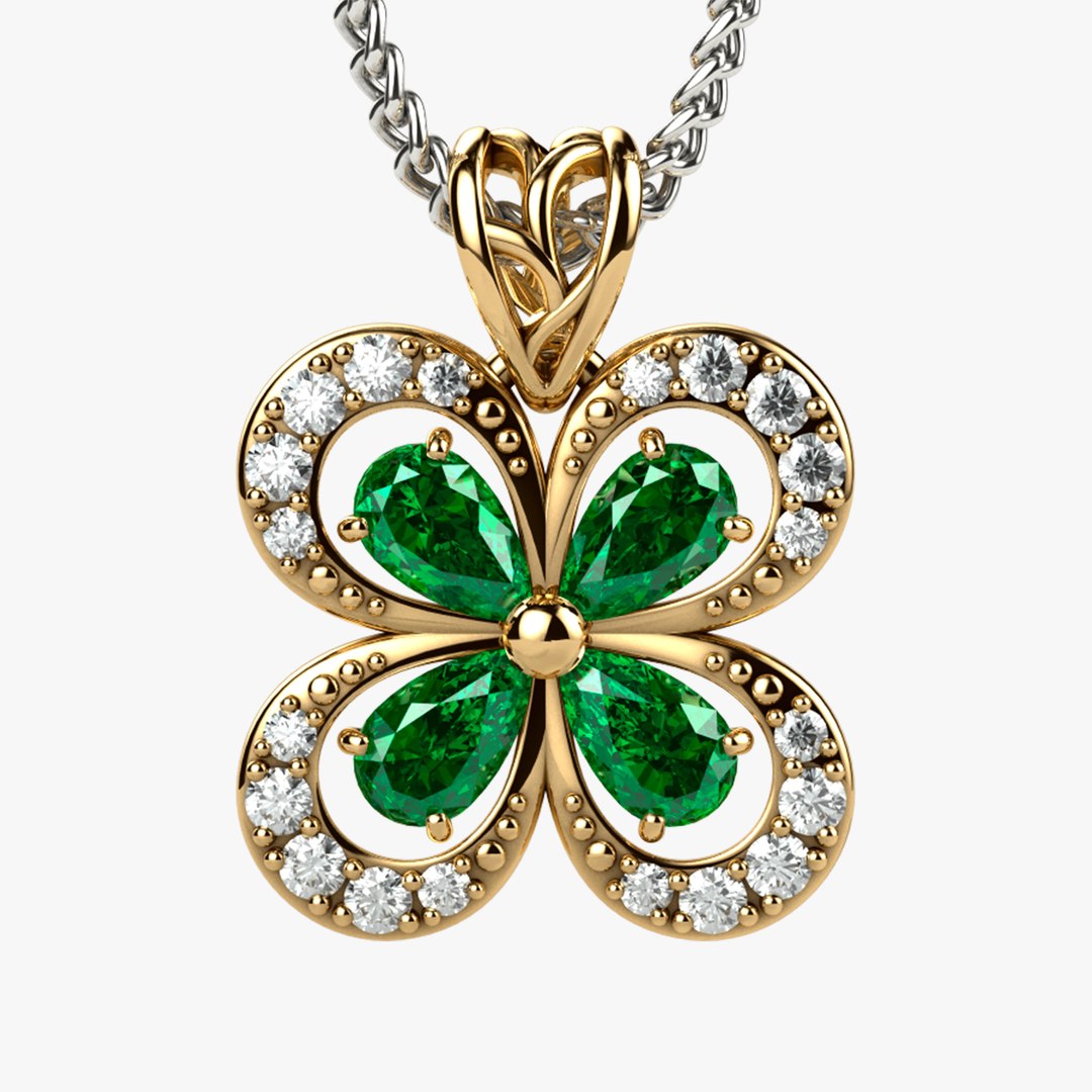 Emeralds Clover Gold Pendant 3D Model - TurboSquid 1815873