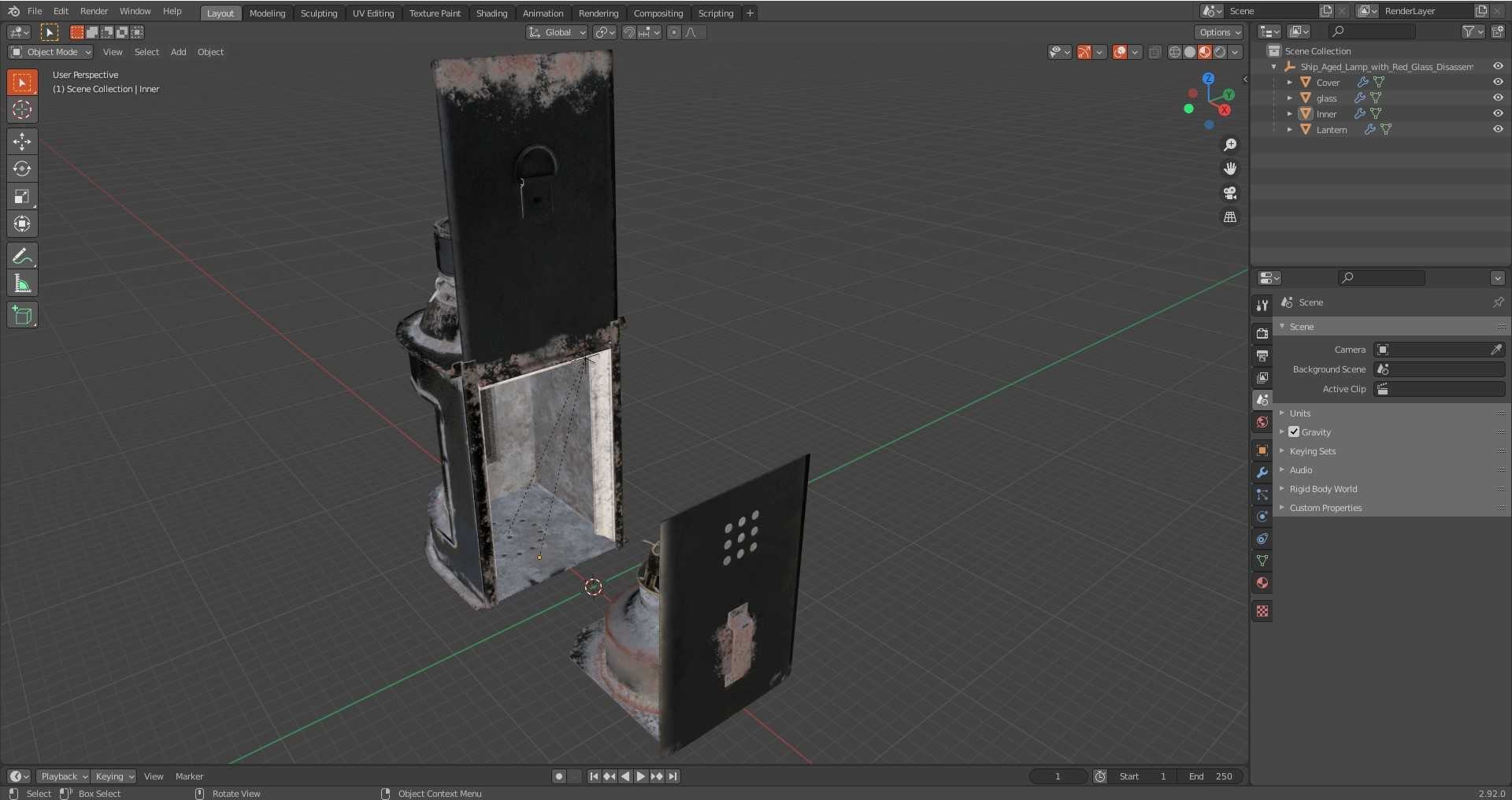 Ship Aged Lamp With Red Glass Disassembled 3D Model - TurboSquid 2236666