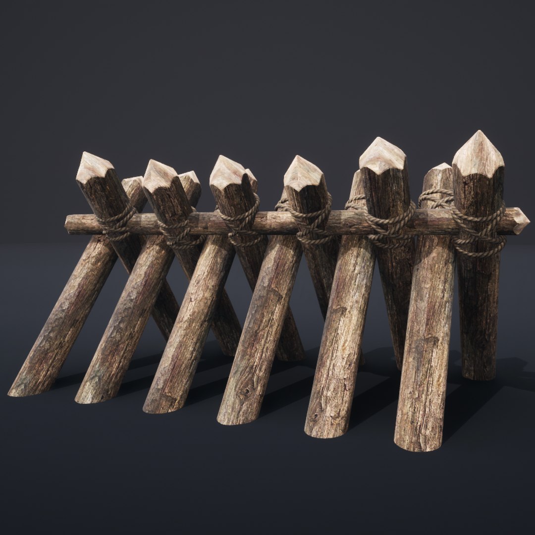 3D модель PALISADE BARRIER BARRICADE WALL DAM MEDIEVAL VILLAGE WOODEN ...