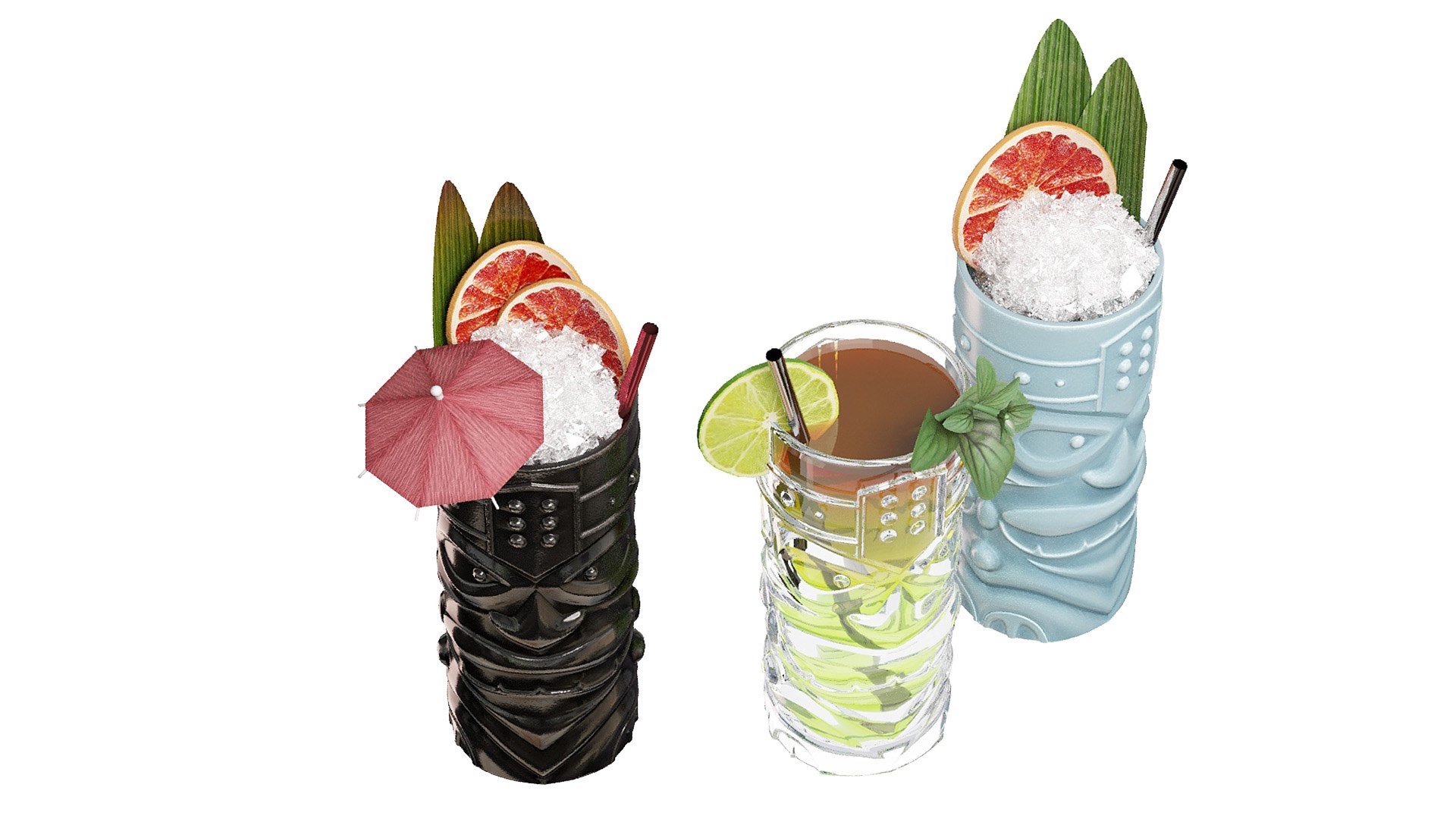 3D Model Big Set TIKI Glasses With Cocktails - TurboSquid 2124624