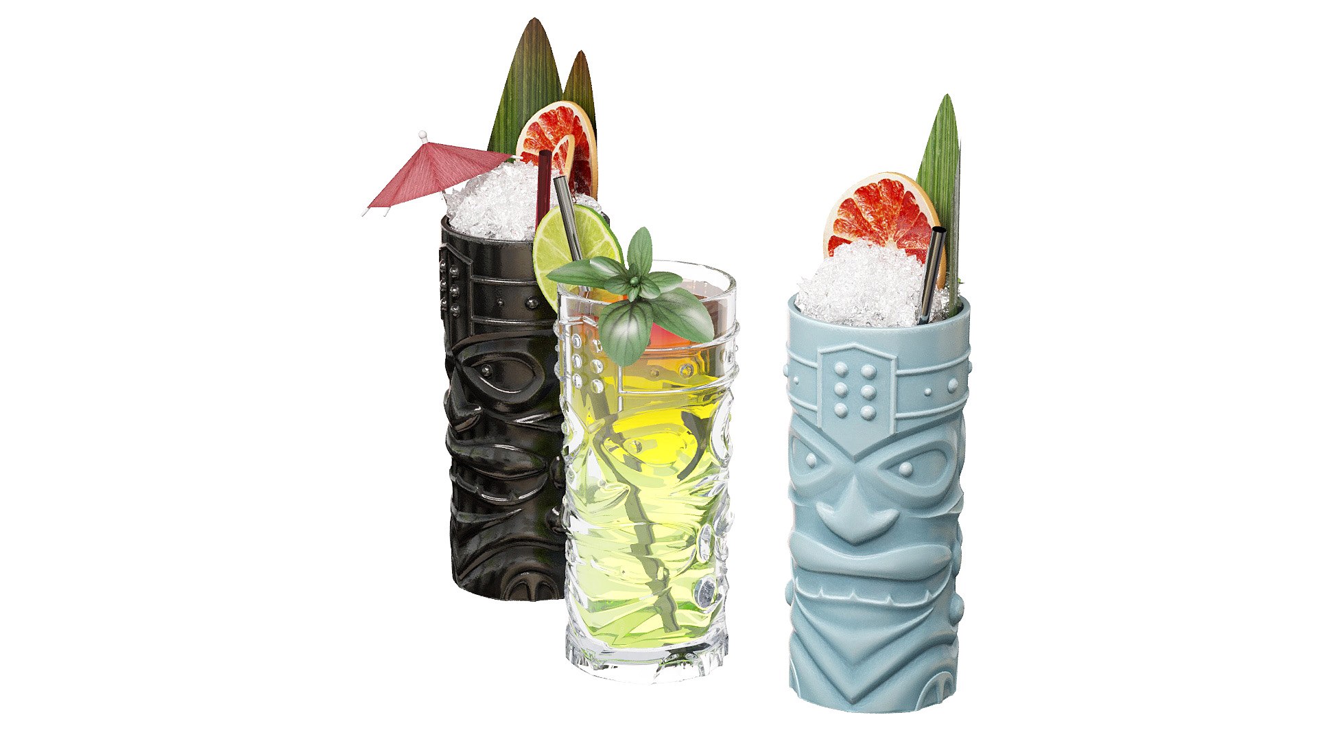 3D Model Big Set TIKI Glasses With Cocktails - TurboSquid 2124624