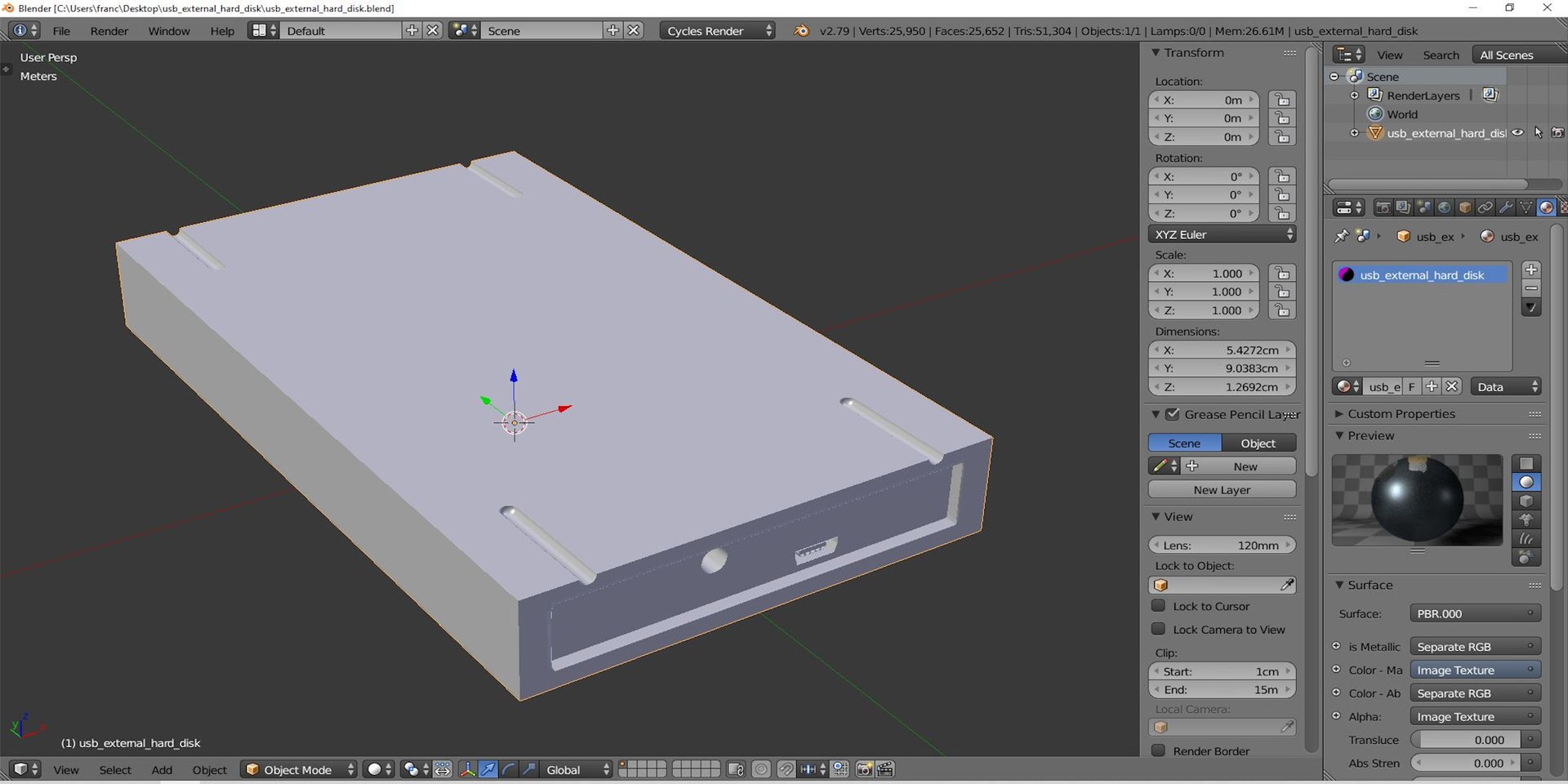 Usb External Hard Disk 3d Model