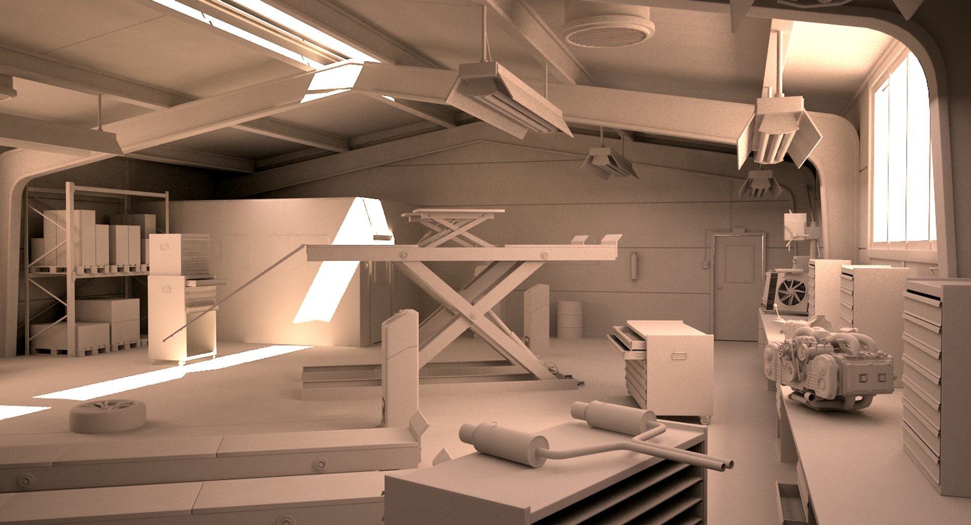 Automotive Workshop Interior Scene 3D Model - TurboSquid 1407587