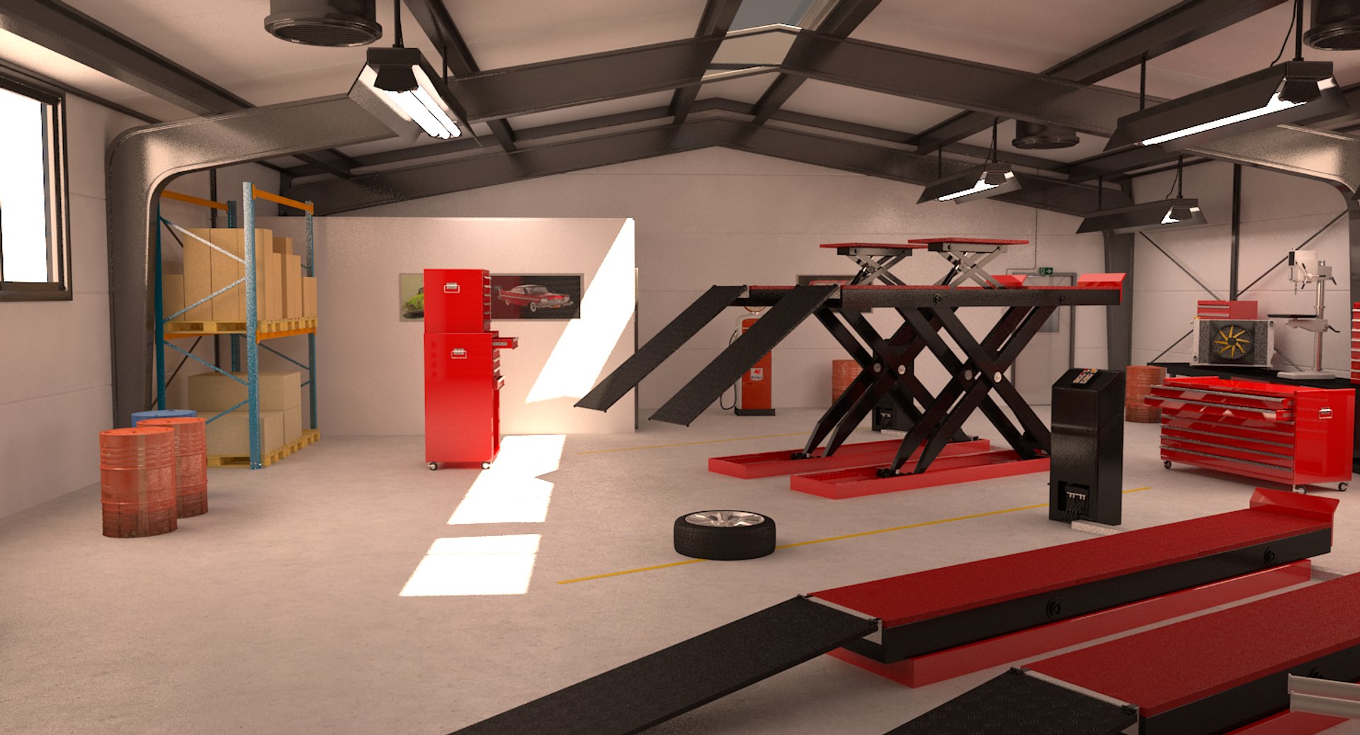 Automotive Workshop Interior Scene 3D Model - TurboSquid 1407587