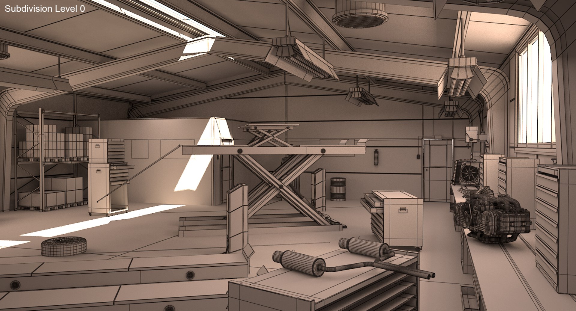 Automotive workshop interior scene 3D model - TurboSquid 1407587
