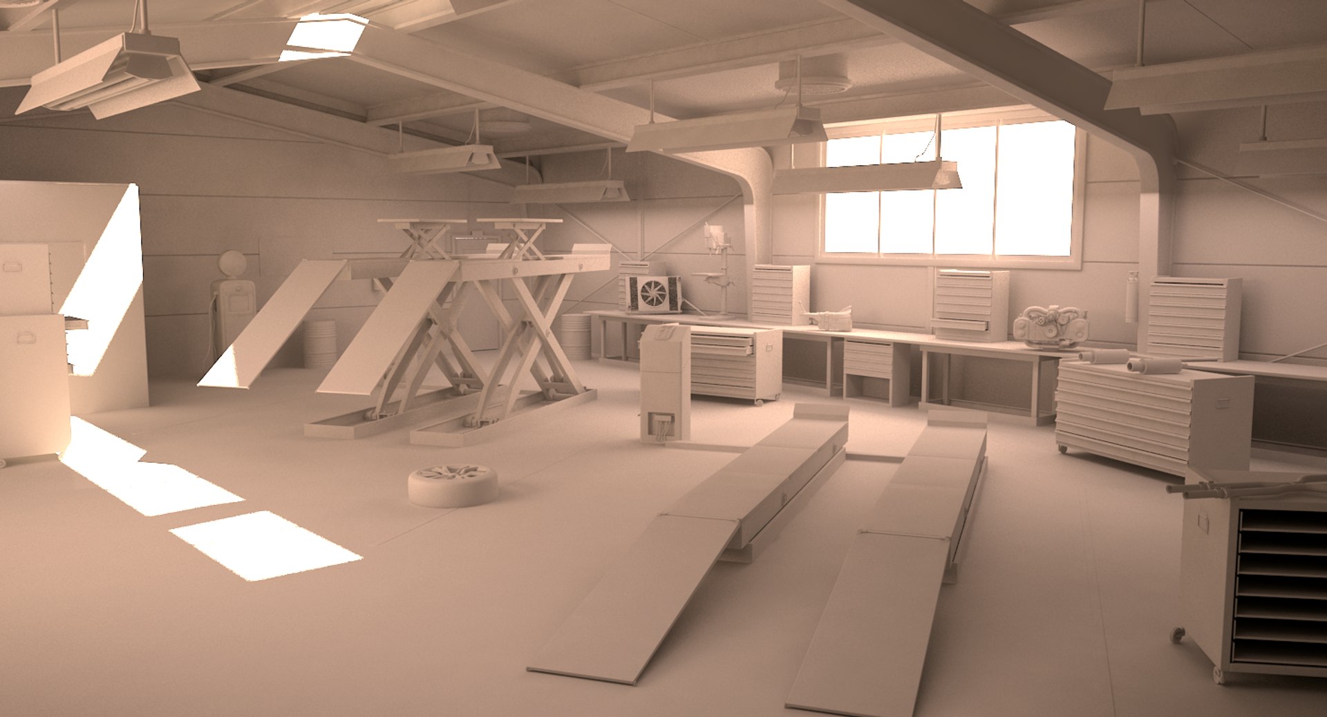 Automotive Workshop Interior Scene 3D Model - TurboSquid 1407587