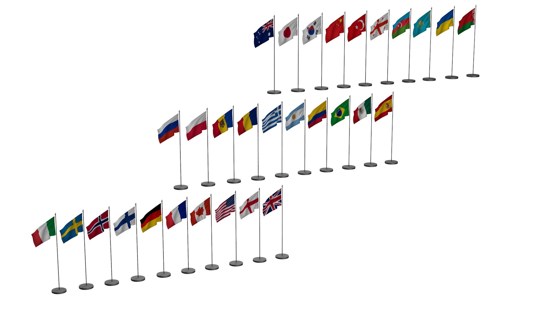 3D Flags Of Different Countries 30 Items - TurboSquid 1782181