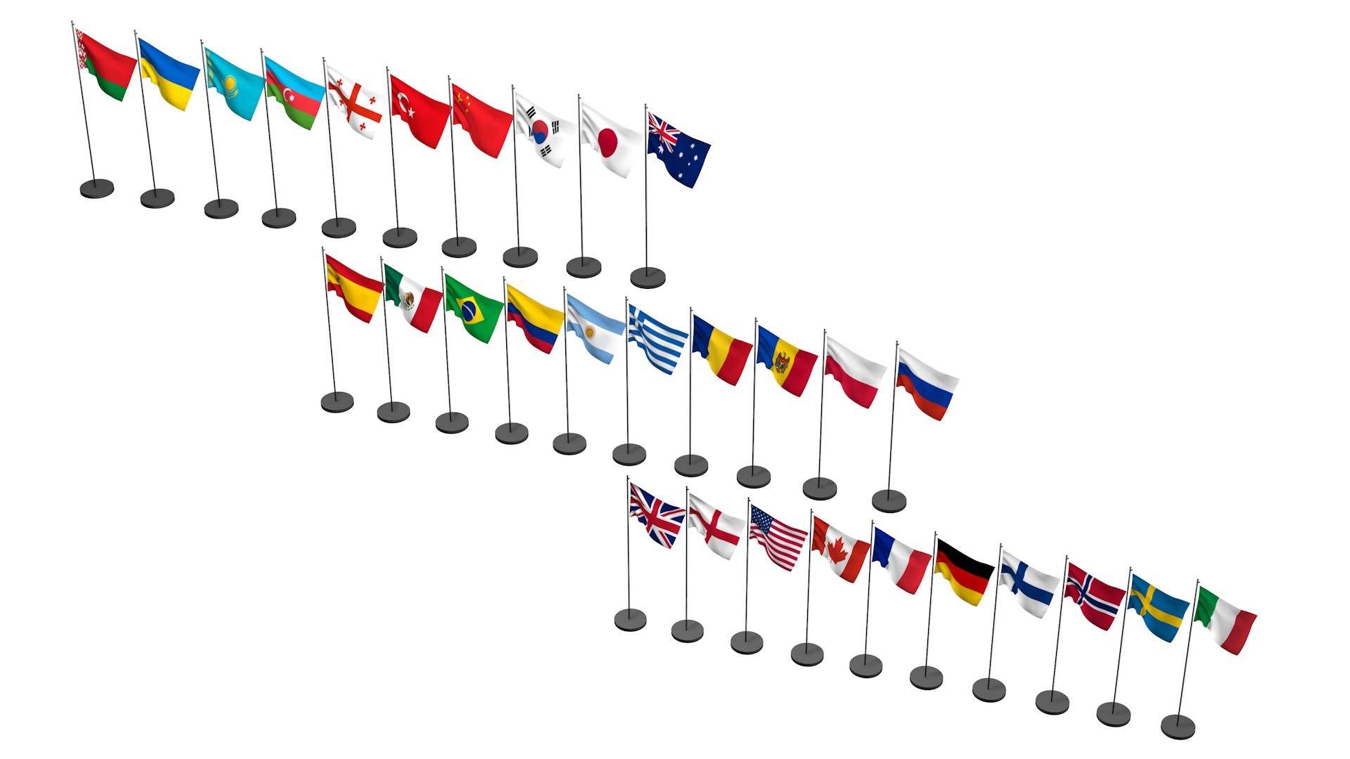 3D Flags Of Different Countries 30 Items - TurboSquid 1782181